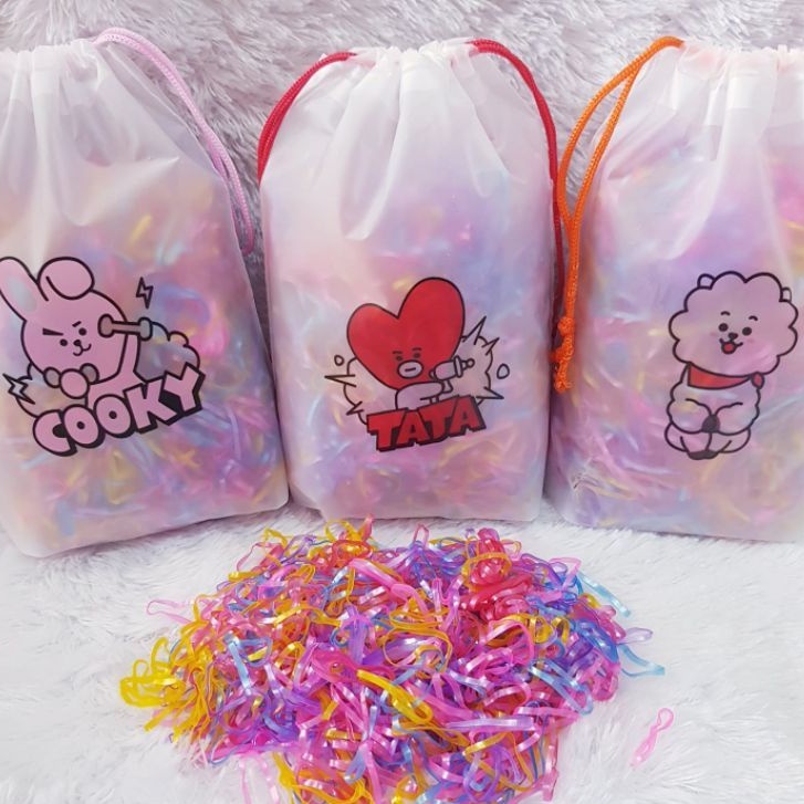 Jual KARET RAMBUT IKAT RAMBUT JEPANG FREE POUCH BTS BT21 2000pcs ...