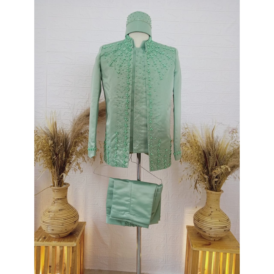 Jual BESKAP BASOFI PENGANTIN PRIA HIJAU WARDAH MOTIF PAYET TABUR DADA ...