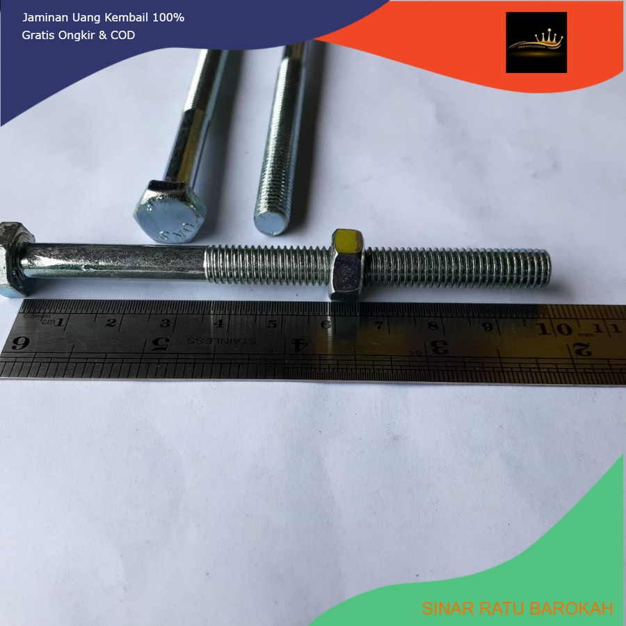 Jual BAUT MUR PUTIH M8 X 100 / BMP M8X100 / BAUT M8X100 PUTIH BMP M8 X 100 KUNCI 13 PANJANG 10CM ...