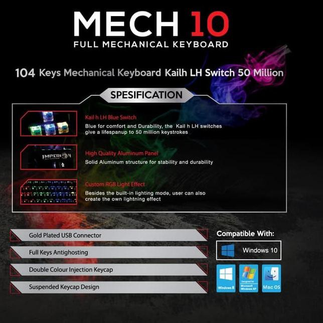 Jual RKL Imperion Mechanical Gaming Keyboard Mech 10 KG-M10R RGB ...