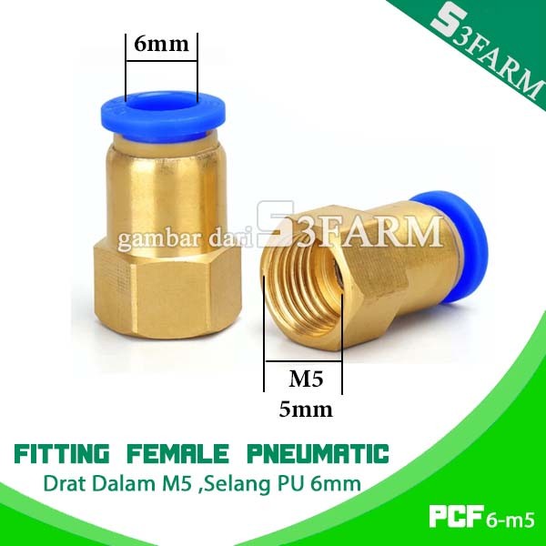 Jual PCF6m5 FITTING LURUS FEMALE PNEUMATIC SLIP LOCK SELANG 6MM DRAT M5 ...