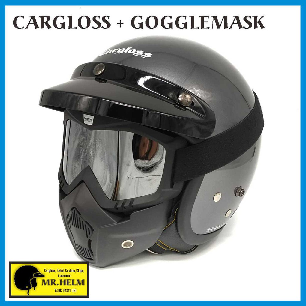 Jual HELM CARGLOSS RETRO ORIGINAL ANCHORE GREY + GOGGLEMASK PREMIUM ...
