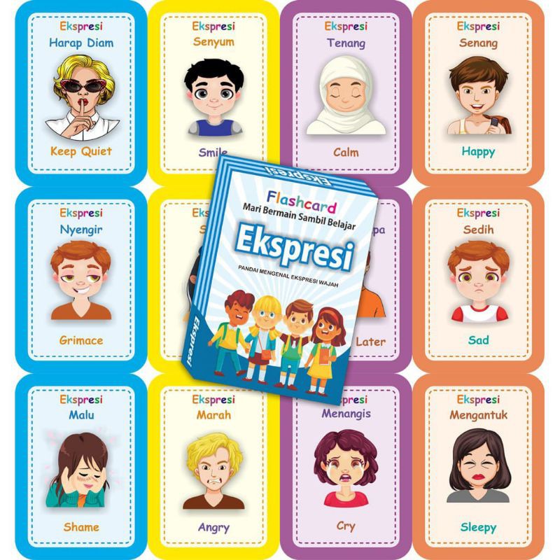 Jual Flashcard anak belajar ekspresi muka wajah anak balita kartu ...