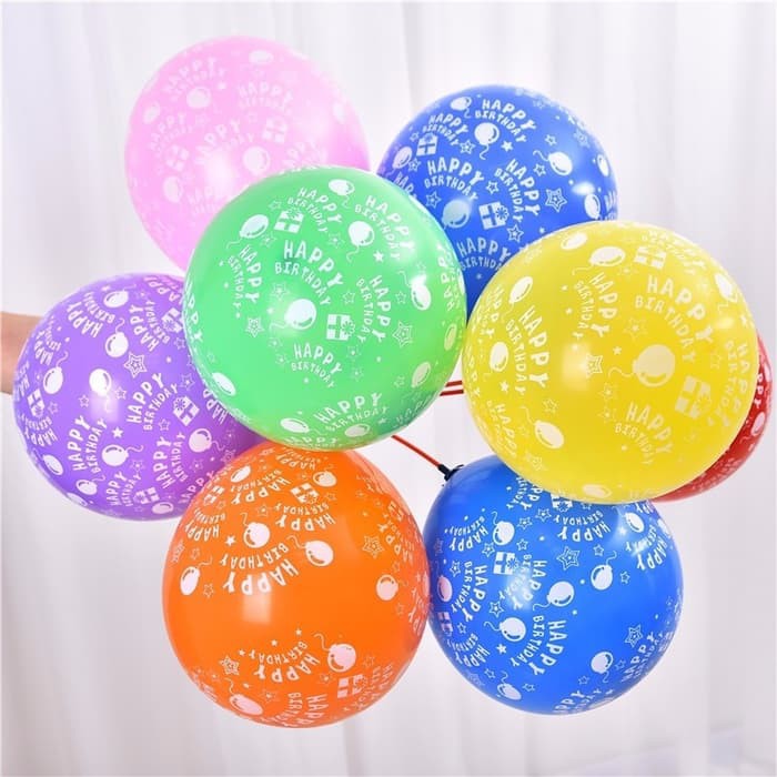 Jual 1 PAK (100PCS) BALON HBD LATEX MOTIF HAPPY BIRTHDAY WARNA WARNI ...