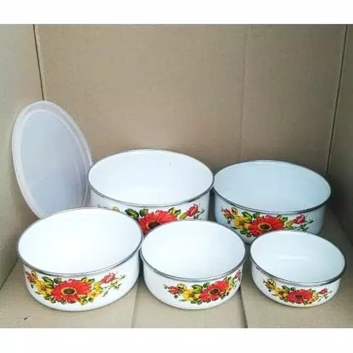 Jual MASPION mixing bowl 5 pcs set - mangkok susun enamel - lunch box ...
