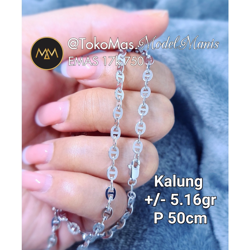 Jual Kalung Rantai Herme* Bulat emas putih 750 kadar 17k | Shopee Indonesia