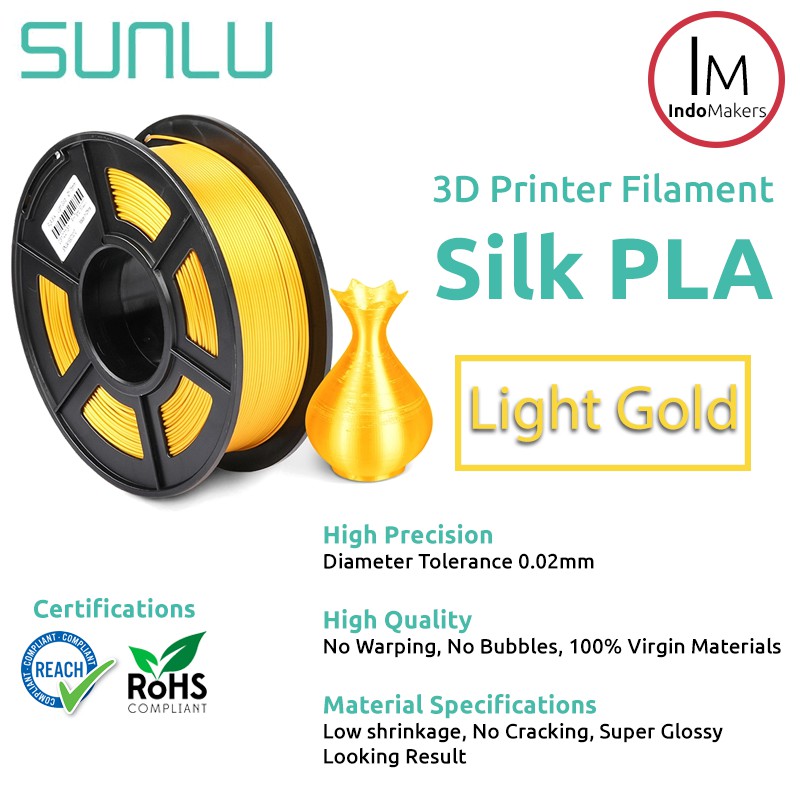 Jual 3D Printer Filament SUNLU PLA SILK 1.75mm - SILK LIGHT GOLD - 1 Kg ...