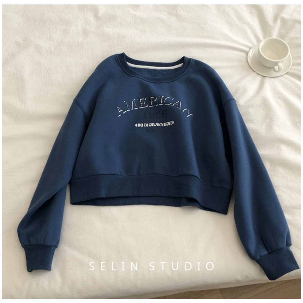 Jual 1956 AMERICAN Sweater Ala Korea Crewneck Crope Wanita Kekinian ...