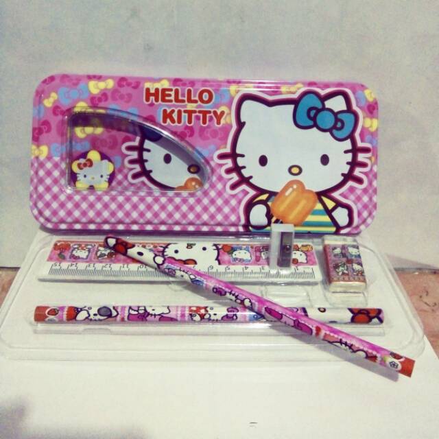 Jual Kotak pensil satu paket, pensil, penggaris, penggerit / peruncing ...