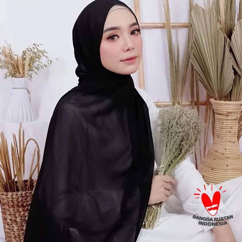 Jual Pashmina Ceruty Babydoll Hitam Pashmina Ceruty Black Premium | Hitam | Shopee Indonesia