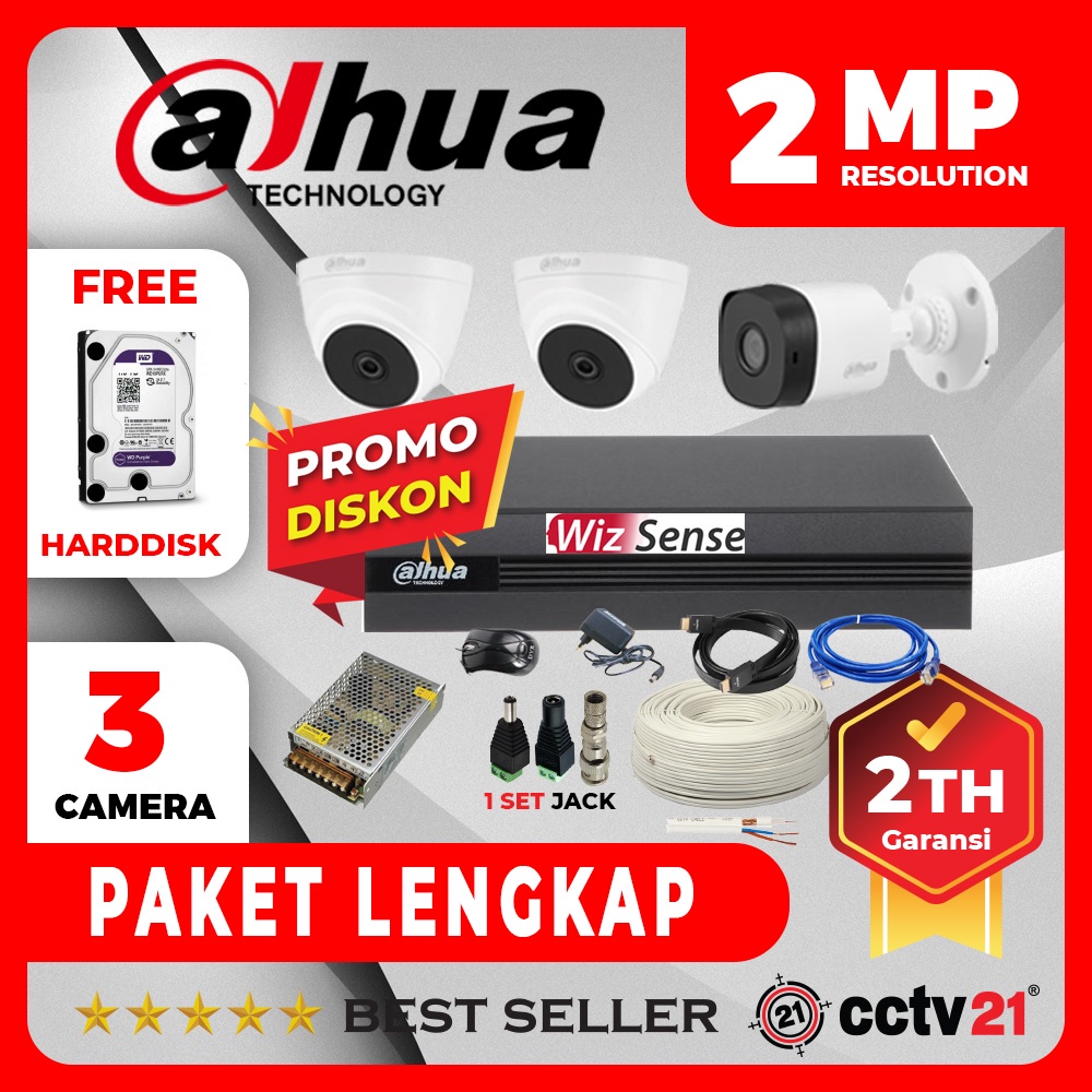 Jual Paket 3 Kamera CCTV Dahua Full HD 2MP +Kabel 50M Harga Lagi Promo cctv21 | Shopee Indonesia