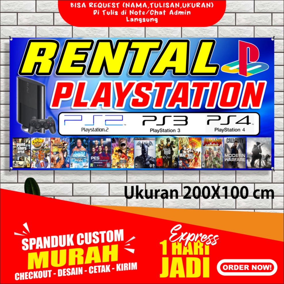 Jual Banner RENTAL PS PLAYSTATION, Spanduk RENTAL PS PLAYSTATION, 200X100 cm, ( Bayar DiTempat ...