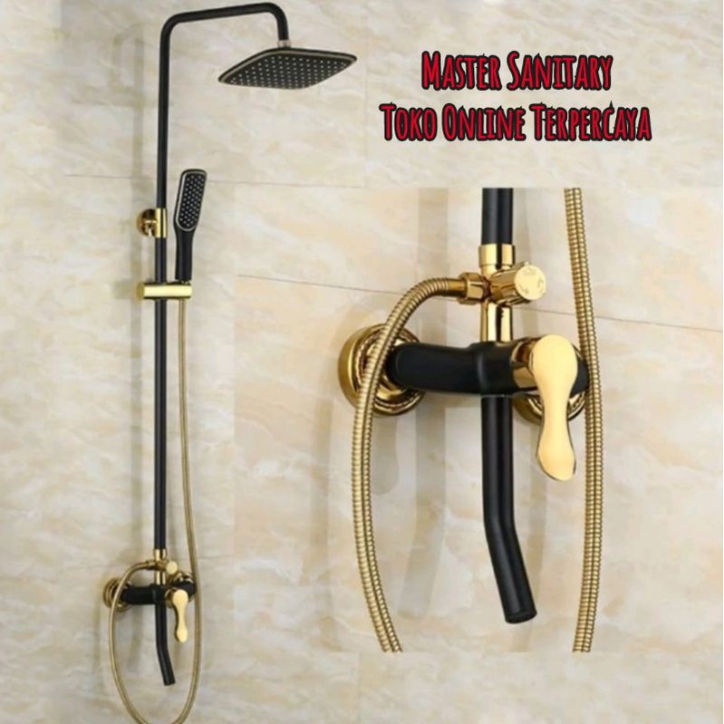Jual Shower Tiang Column Hitam Gold /Shower Set Tiang Black Gold ...
