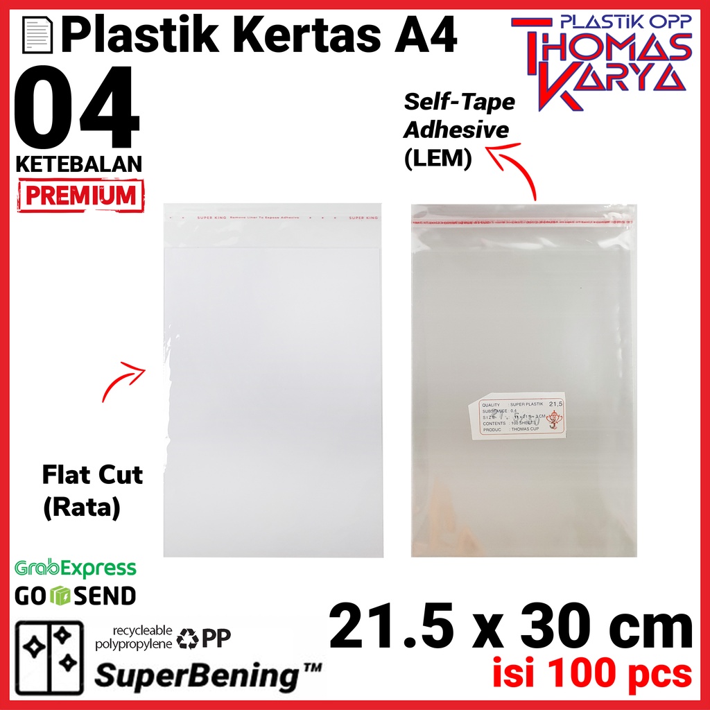 Jual Plastik OPP 21,5x30 TEBAL isi 100 Kantong Bening Kemasan Kertas A4 Kaca Undangan Seal ...