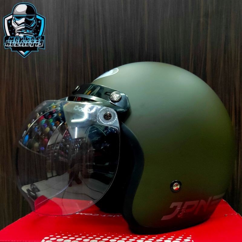 Jual HELM RETRO BOGO JPN IJO ARMY DOP KACA DATAR & CEMBUNG | Shopee ...