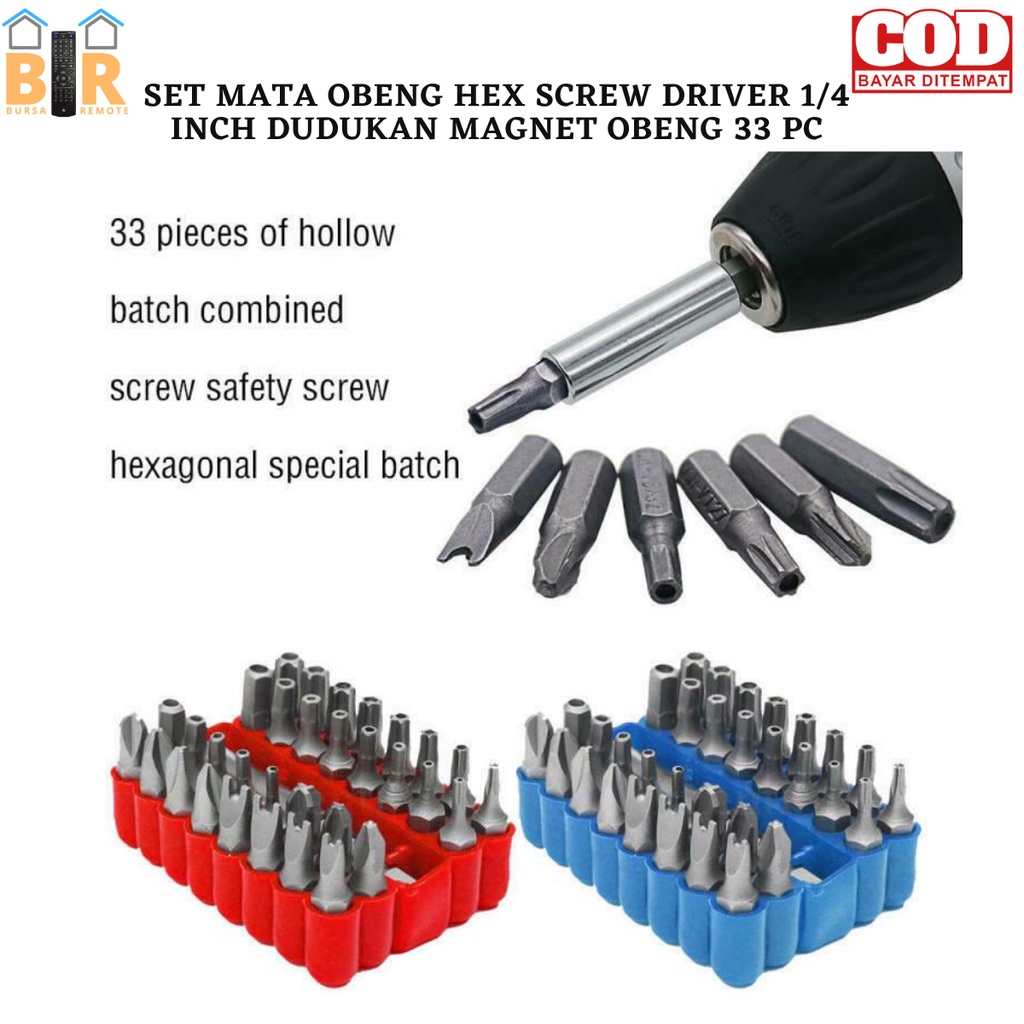 Jual 33Pcs Bit Set Hex Screw Driver Bit dengan Dudukan Magnet Obeng Bit ...
