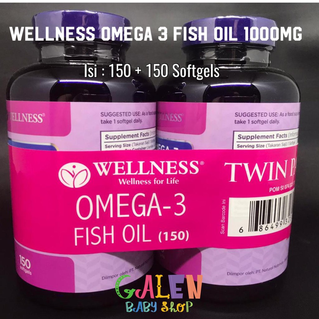 Jual Wellness Omega 3 Fish Oil 1000mg isi 150 Softgels + 150 Softgels ...