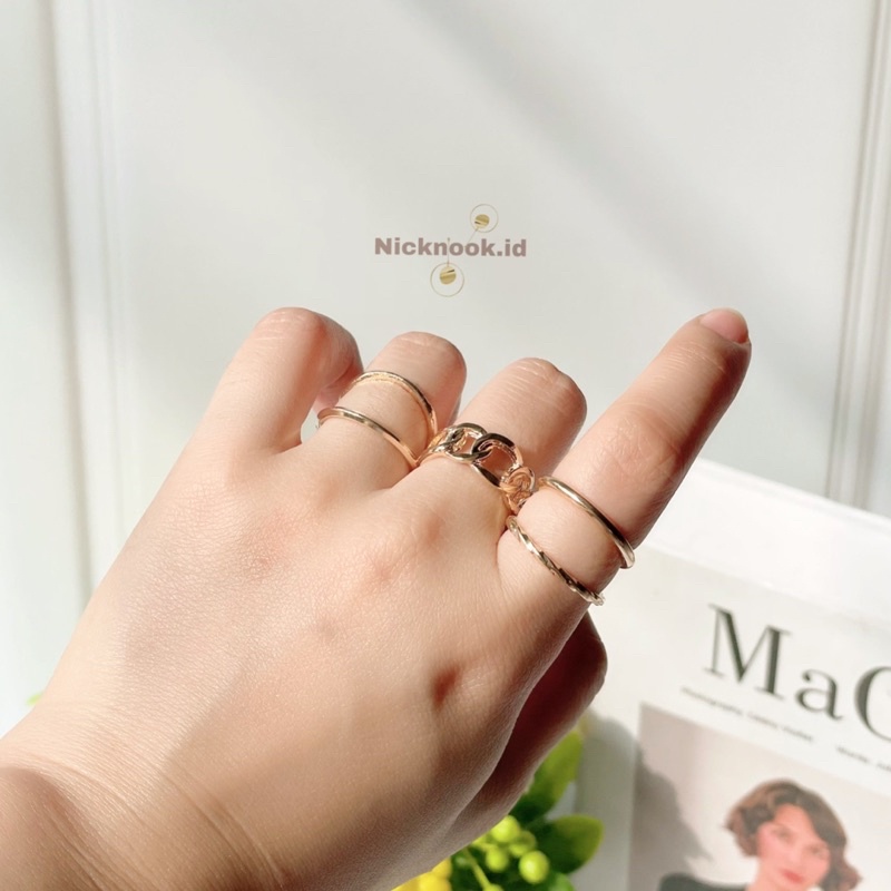 Jual cincin one set gold rantai fashion aksesoris wanita korea RINGS C55 | Shopee Indonesia