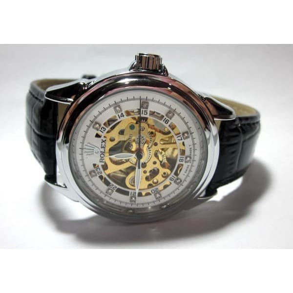 Jual promo Jam Tangan Rolex Skeleton Automatic Kulit - Hitam Putih ...