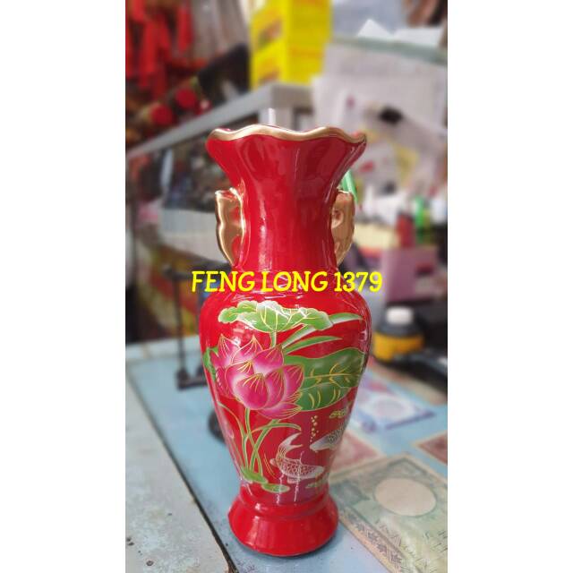 Jual Vas Bunga Dekorasi Altar Puja Sembahyang Keramik Merah Teratai ...
