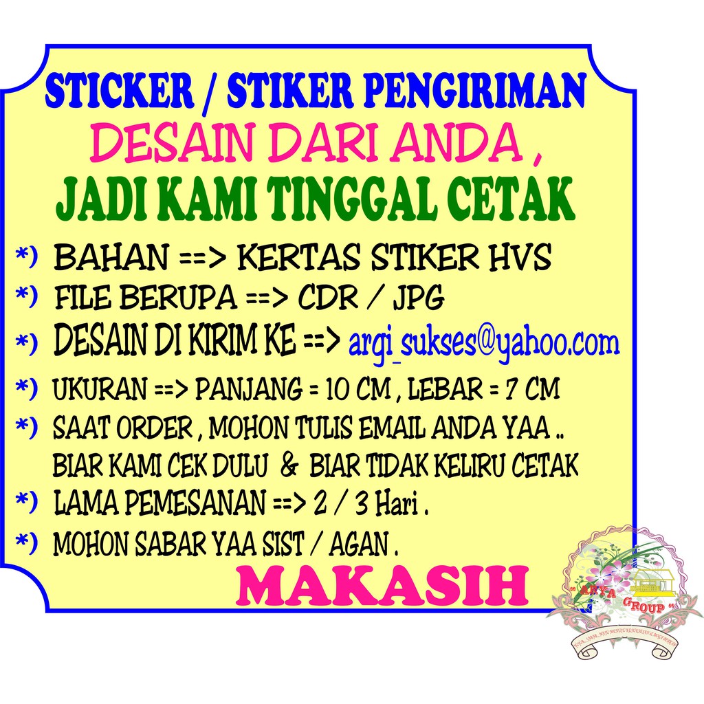Jual STIKER PENGIRIMAN/STICKER PESANAN DESAIN DARI ANDA,KAMI HANYA ...