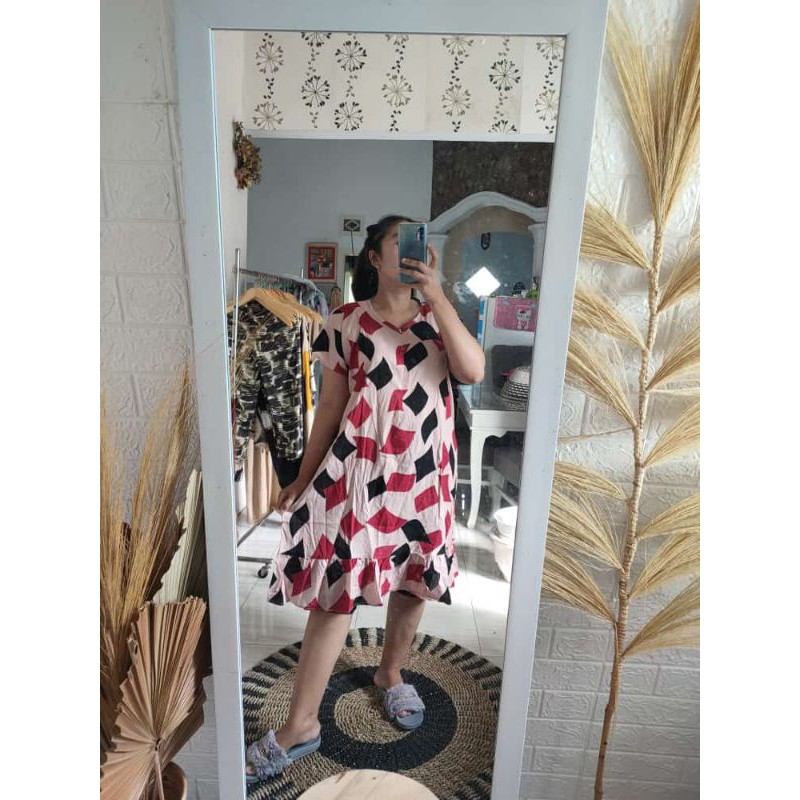 Jual Home Dress Daster Ruffle Viral busui jumbo Ld 120cm | Shopee Indonesia