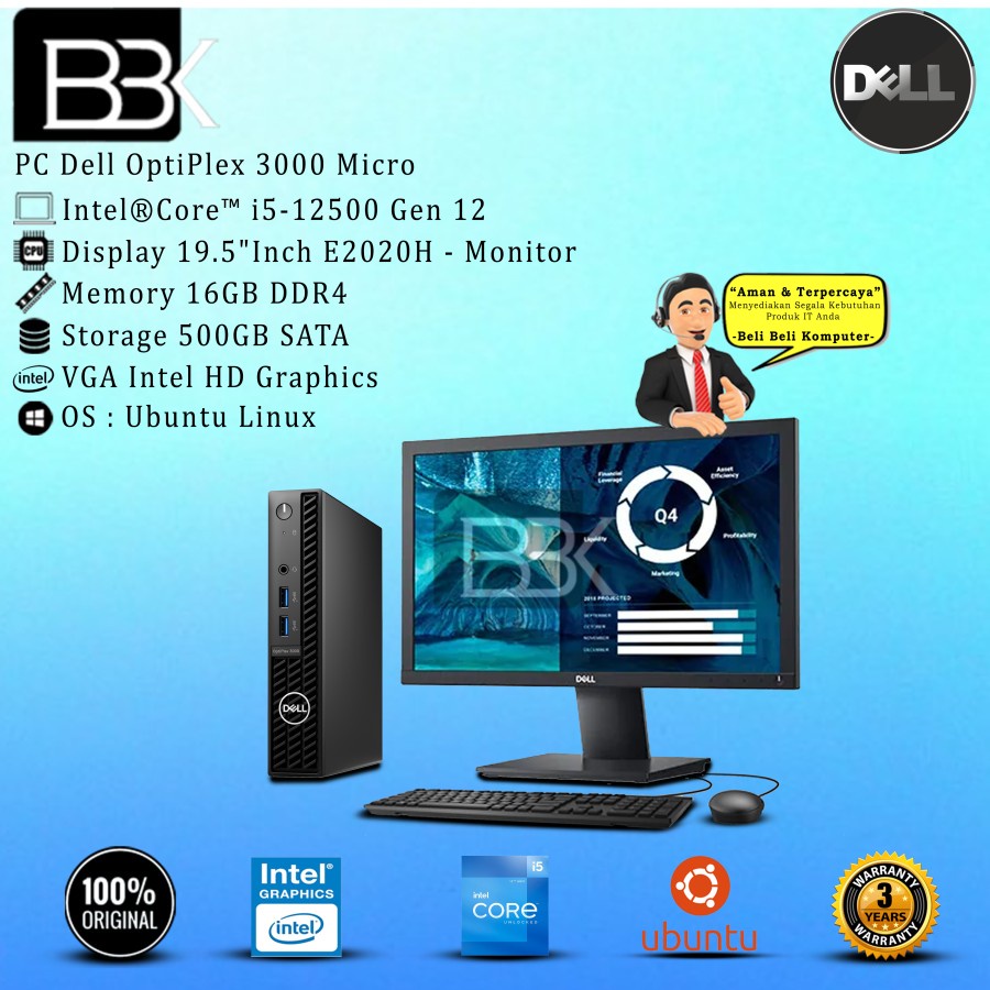 Jual Dell Optiplex 3000 Micro Intel Core i5-12500 16GB 500GB SATA DOS ...
