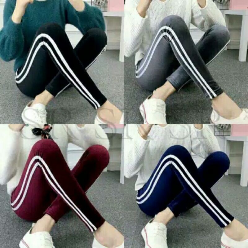 Jual Legging Bludru List Putih Wanita Legging Legging Premium Legging ...