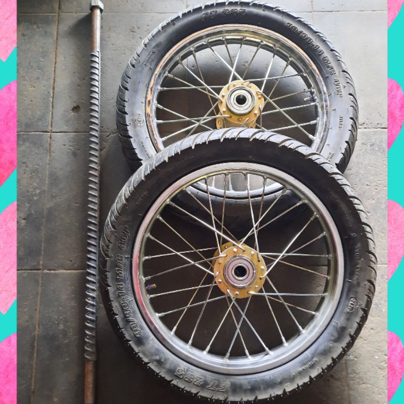 Jual Roda Gerobak Ring 14 Ruji Motor Lengkap As | Shopee Indonesia