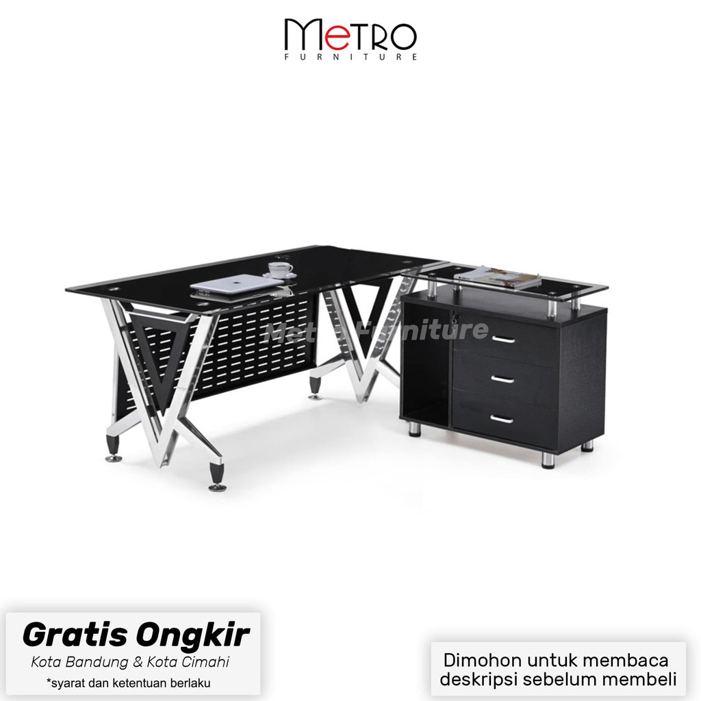 Jual Meja kantor / Meja kerja / Meja L kaca Julian | Shopee Indonesia