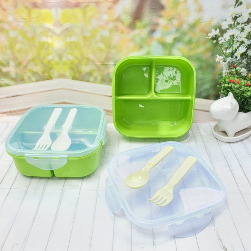 Jual Lunch Box Set Free Sendok Garpu - Kotak Makan 3 Sekat - Tempat Makan | Shopee Indonesia