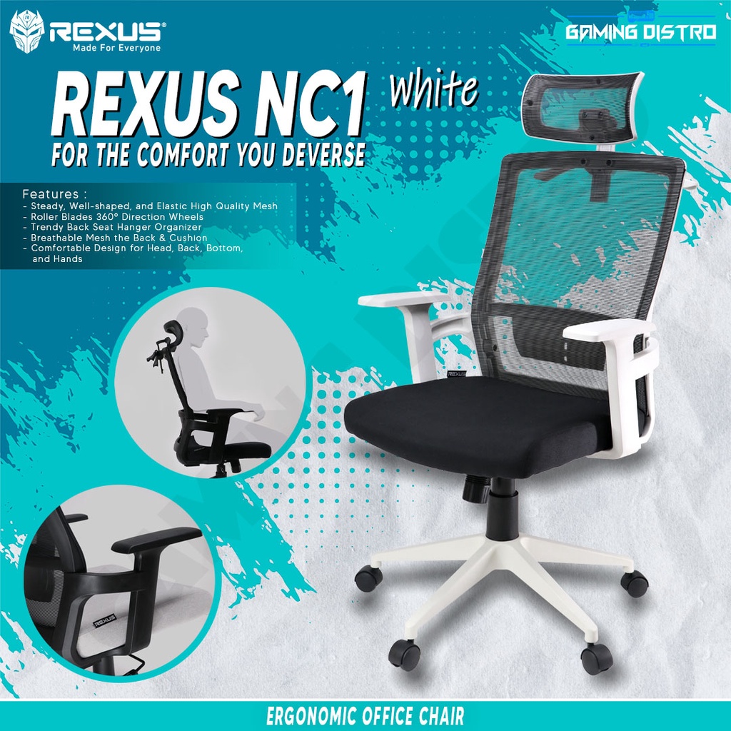 Jual Rexus Ergonomic Office Chair NC1 - Kursi Rexus NC1 White | Kursi ...