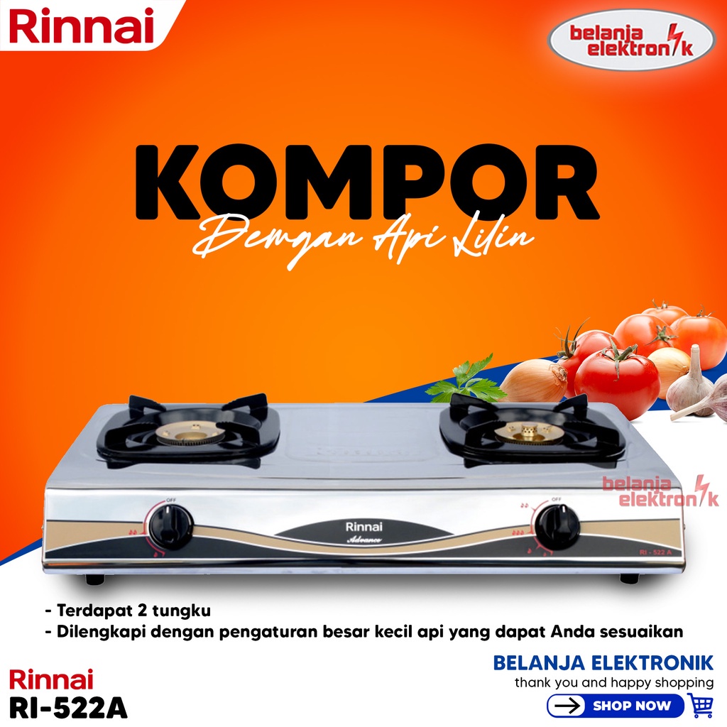 Jual KOMPOR GAS RINNAI RI-522A DUA TUNGKU API LILIN | Shopee Indonesia