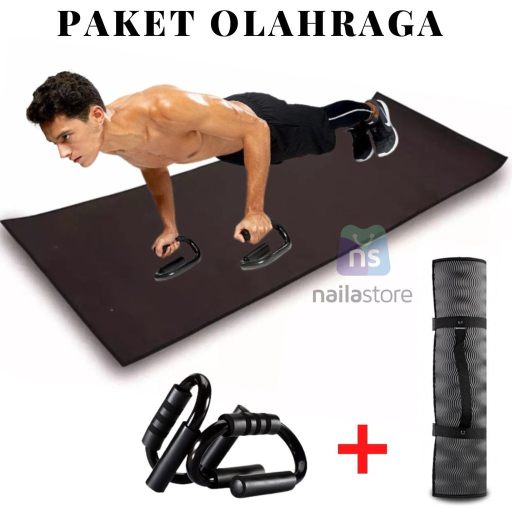 Jual PAKET ALAT FITNESS MATRAS OLAHRAGA DENGAN HANDLE PUSH UP ...