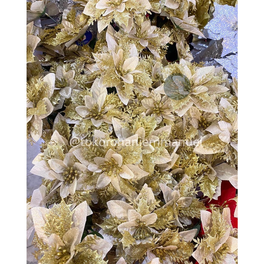 Jual Bunga Kastuba Natal Gold isi 5pcs / Poinsettia / Hiasan Natal ...