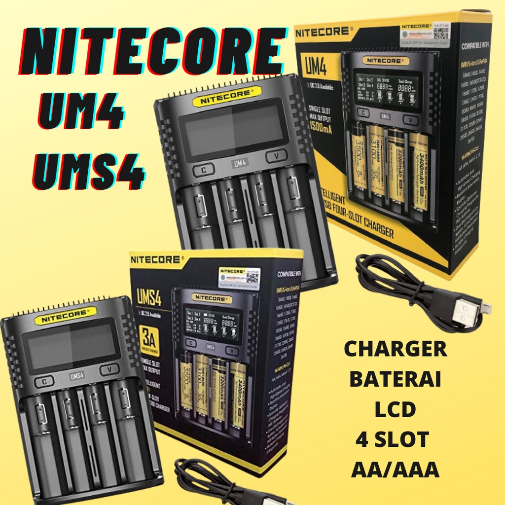 Jual Nitecore UMS4 UM4 Charger Baterai Battery 4 Port IMR LiFePO4 Ni-MH ...