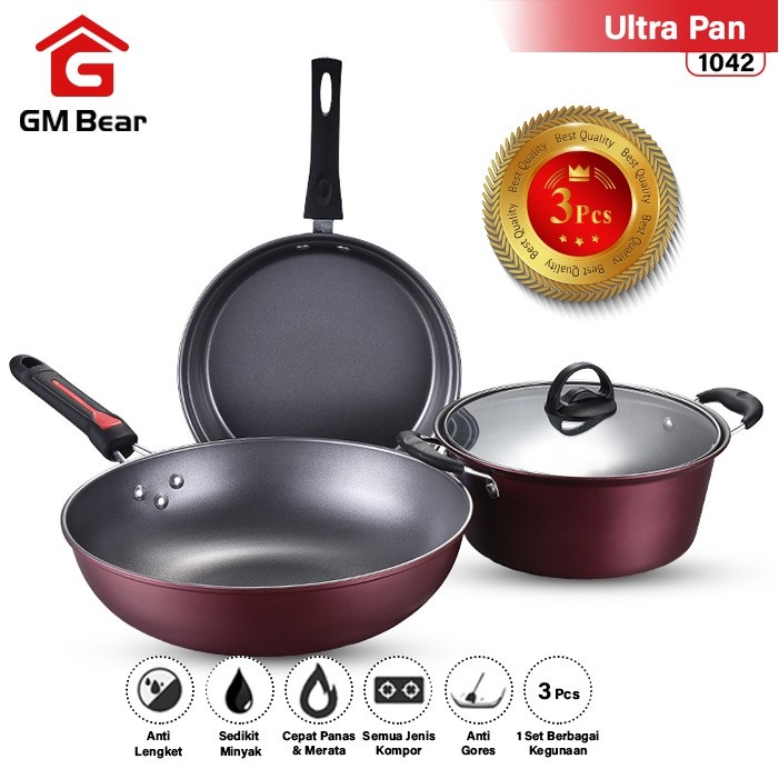 Jual GM Bear Panci Teflon 1 Set 3 pcs 1042-Panci Teflon Set 3 | Shopee Indonesia