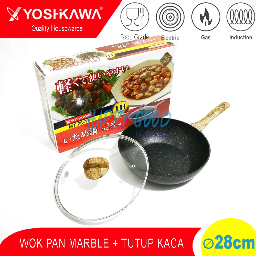 Jual YOSHIKAWA 28CM WOK PAN/PANCI PENGGORENGAN MARBLE INDUKSI ANTI LENGKET | Shopee Indonesia