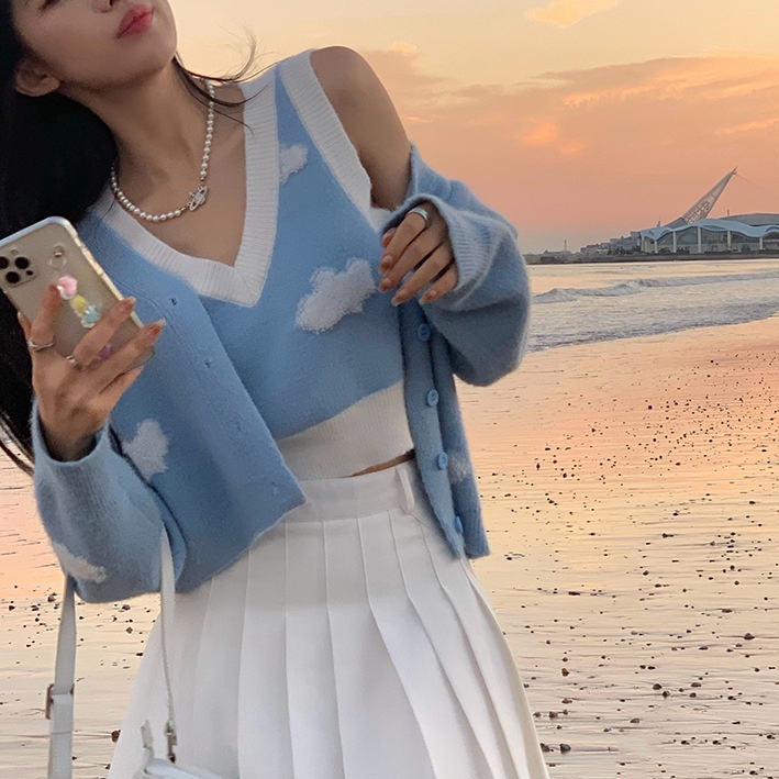 Jual TOXIC.OUTLET - Skye Cloud Awan Set Cardigan Crop Knit Korea Style ...