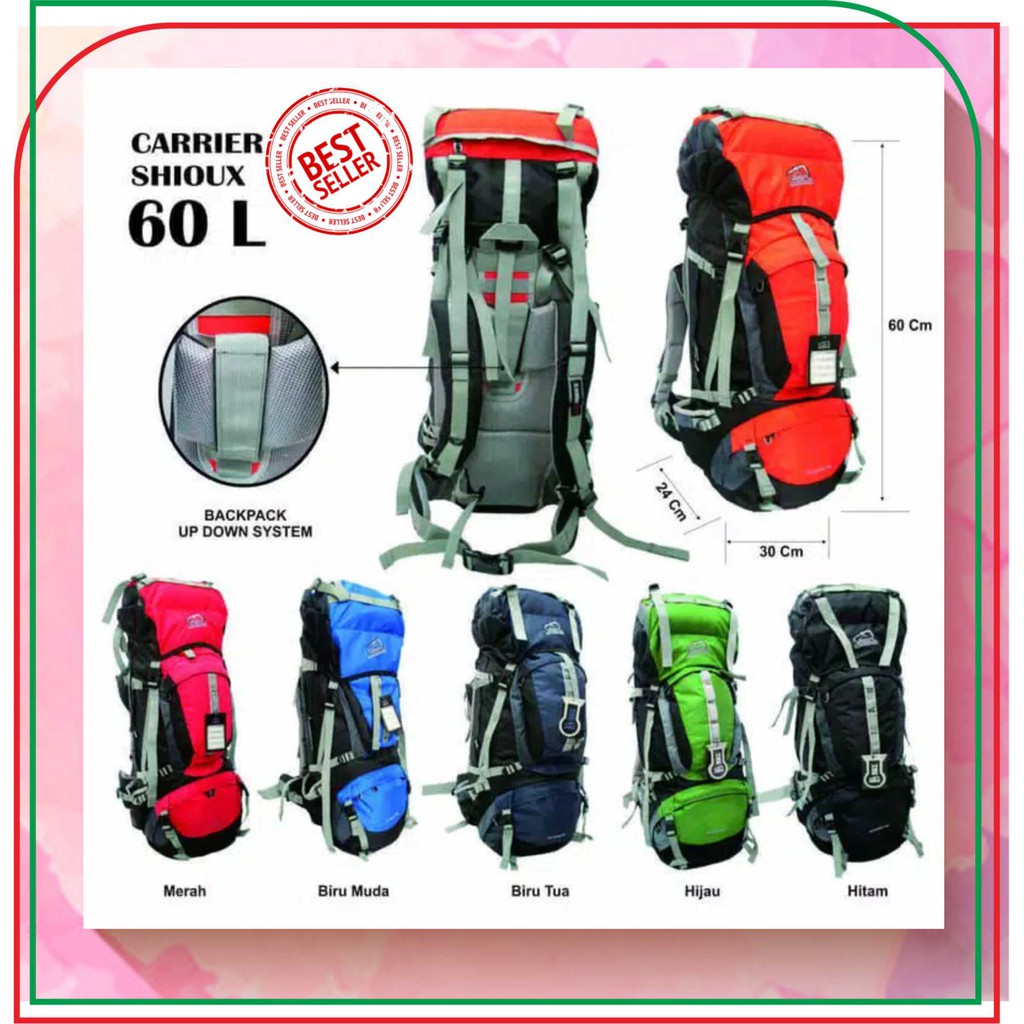 Jual Carrier 60 Liter SHIOUX, Tas Punggung Gunung 60 Liter SHIOUX, SXC20160TNE, Carrier Gunung ...