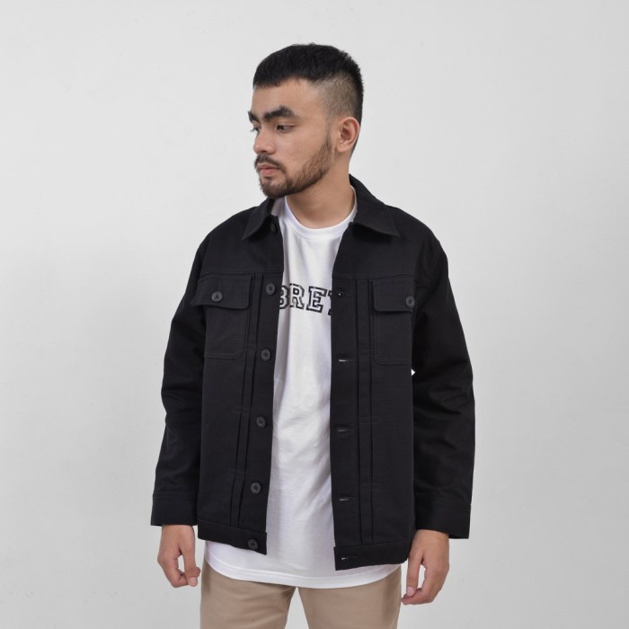 Jual Rex Jacket Black Canvas Solid - Brey co Jaket Rex | Shopee Indonesia
