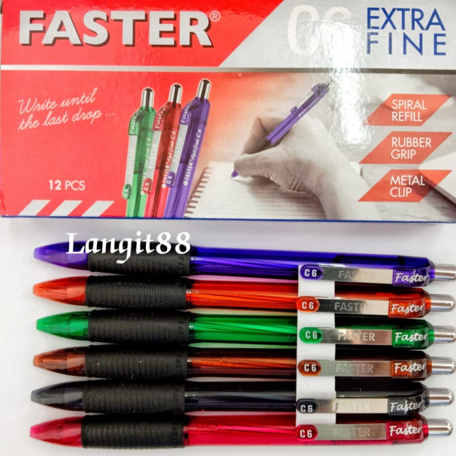 Jual Pen / Pulpen / Ballpoint Faster Extra Fine C6 / [ 1Lusin ] Hitam ...