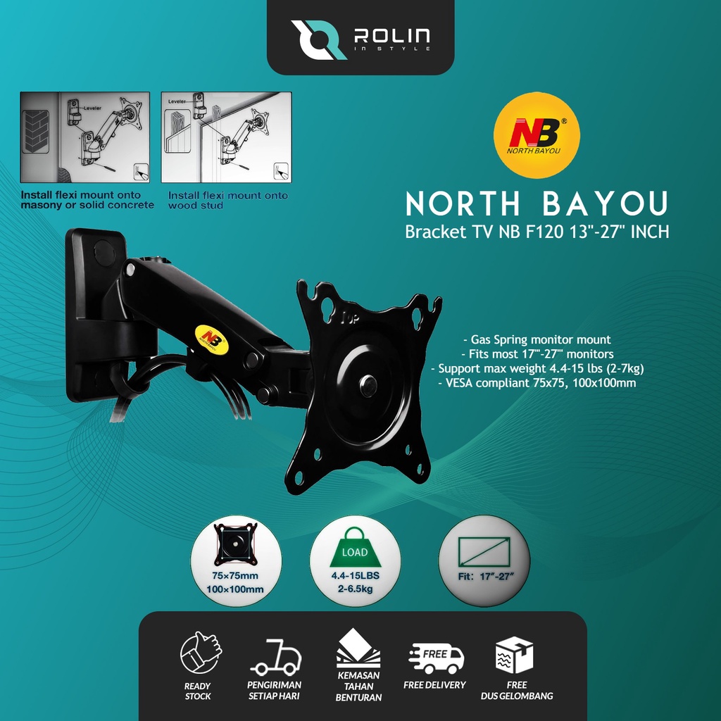Jual Bracket TV Monitor LED LCD North Bayou NB F120 13"-27" inch ...