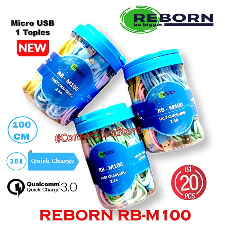 Jual Kabel Data Reborn RB-M100 Micro USB Data Cable Fast Charging 2,4A 1M (1 Toples isi 20 Pcs ...