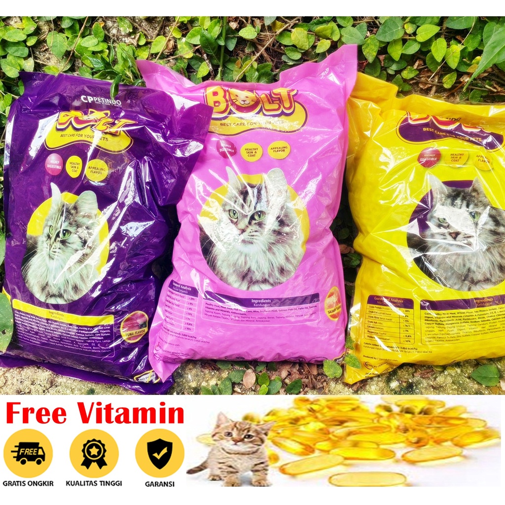 Jual Makanan Kucing BOLT 800Gr Free Vitamin Tuna Ikan Donat Cat Dry ...