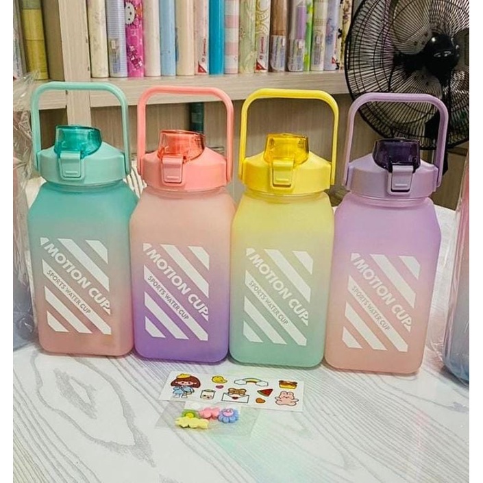 Jual botol minum viral 2000 ml 2L botol minum penanda waktu botol minum gradiasi kotak | Shopee ...