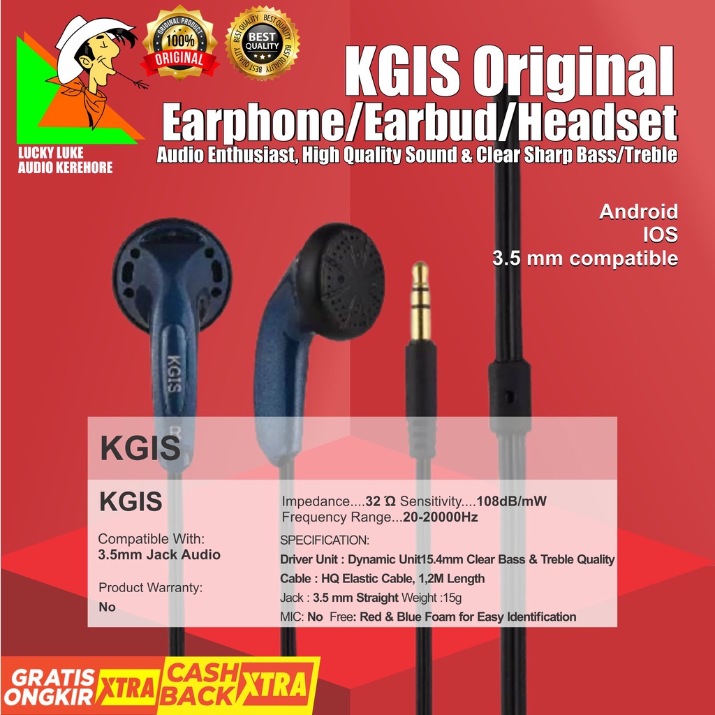 Jual Earphone KGIS Original Bass Kere Hore Earbud Vido Killer headset ...