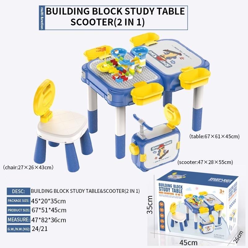 Jual BUILDING BLOCK STUDY TABLE KIDS SCOOTER (2 IN 1) | Shopee Indonesia