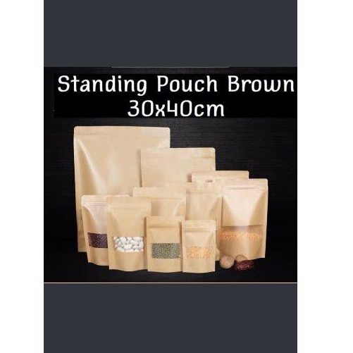 Jual KRAFT STANDING POUCH WATERPROOF UKURAN BESAR 30x40cm 10pcs ...