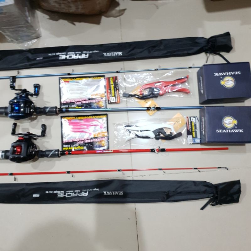 Jual Reel set BC Seahawk 180cm 17lb Handle kiri free grib+soft lure ...